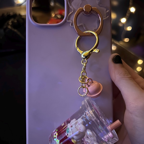 Kawaii Purple Bear Bottle Boba Milk Tea, Bubble Tea Liquid Keychain ...