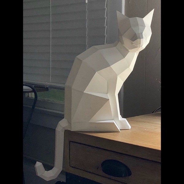 3D Paper Craft Cat, DIY Sculpture Sitting Cat, Papercrafting, Low Poly ...