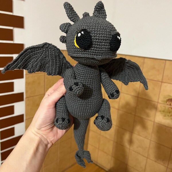 Crochet Black Dragon Pattern: Amigurumi Toy (PDF English, Spanish ...