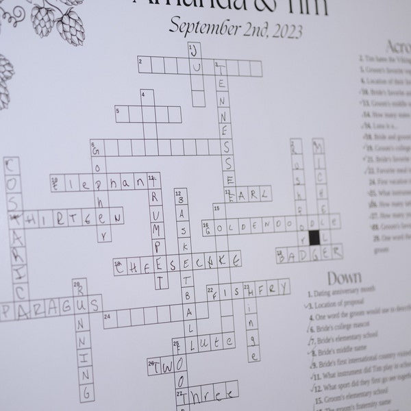 Custom Dry Erase Wedding Crossword Sip and Solve Large Print 38x26 ...