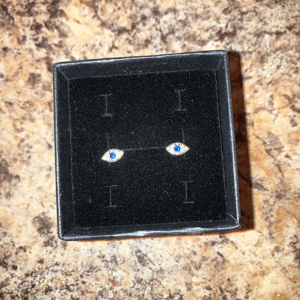 Tiny Evil Eye Stud Earrings • CZ Dainty Earrings • Eye Silver Studs • Small Eye Stud Earrings ...