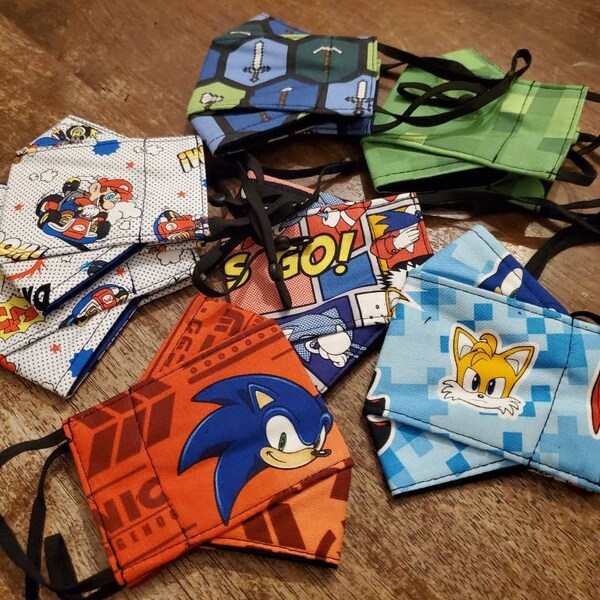 3 Ply Kids Face Masks/ Sonic the Hedgehog Kids Face Masks - Etsy Canada