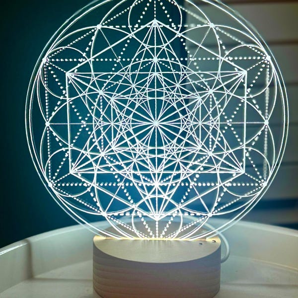 Metatron's Cube & Seed of Life Illuminated Wooden Base: Sacred Geometry ...