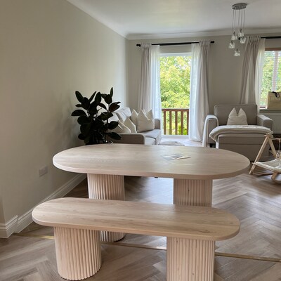 Bespoke Scandi Style Solid Wood Oval Dining Table With Ribbed Pillar ...