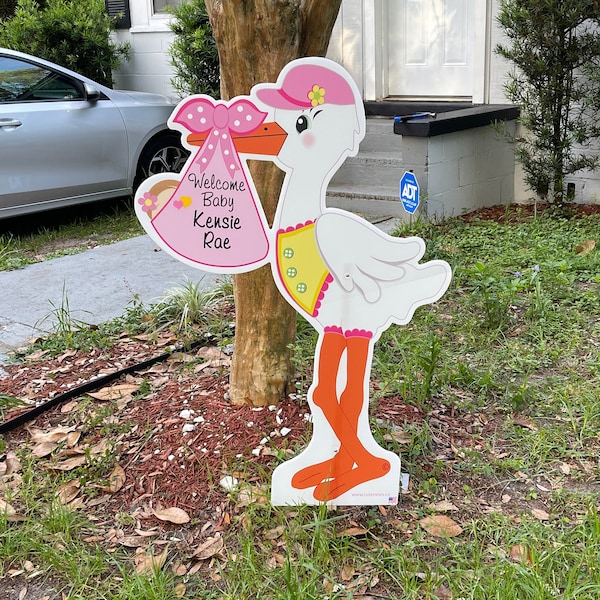 Welcome New Baby Yard Stork Sign, Custom Name, It's a Girl Boy ...