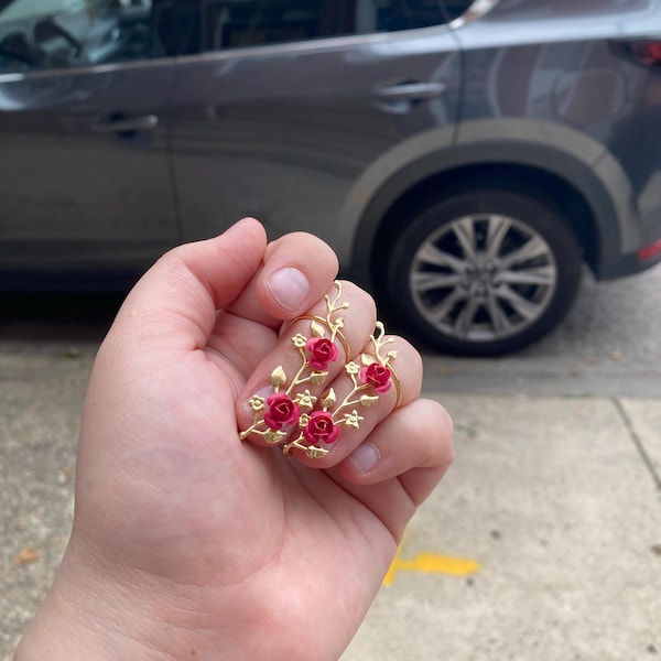 2 Fingertip Rings Fingernail Art Trendy Open Adjustable Rose Design ...