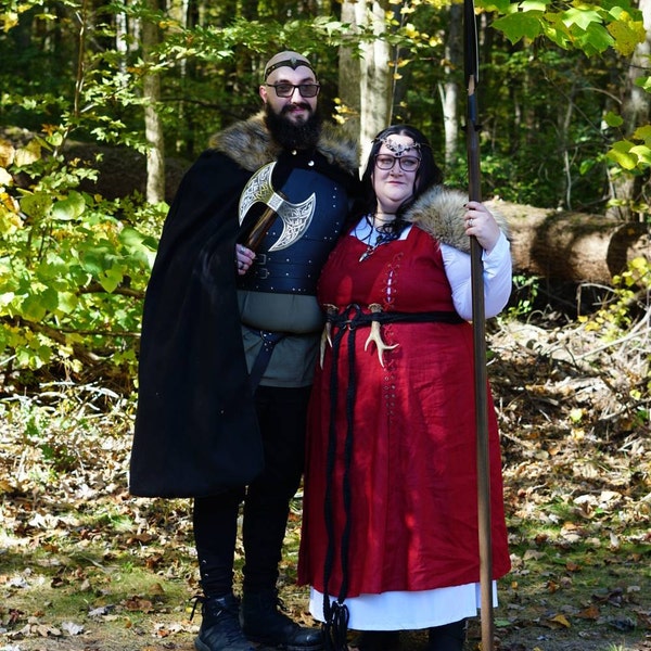 Viking Wedding Full Set, Dress, Underdress, Belt With Antlers Greenish ...