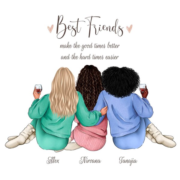 Best Friends Personalized Print, Custom 3 Friend Prints, Three Best ...