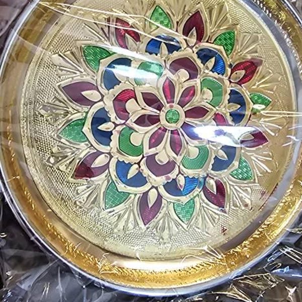 Meenakari Peacock/flower Design Work Steel Plate - Housewarming Gift ...