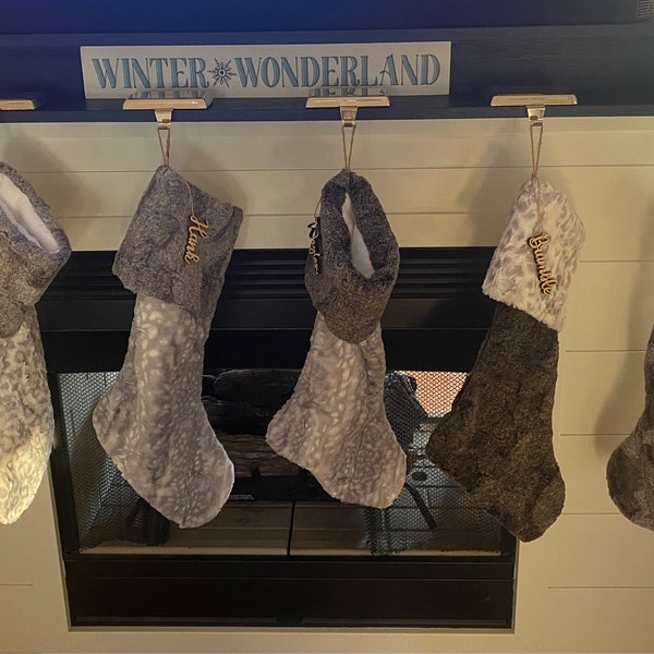 Silver Christmas Stocking, Silver Fawn Christmas Stocking, Personalized ...