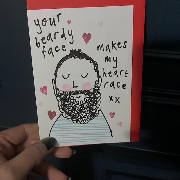 Beard Face Valentine's Card - Anniversary Cute Funny Beardy Handsome ...