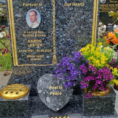 Summer Grave Pot With Orange and Yellow Mixed Floral Bouquet. Memorial ...