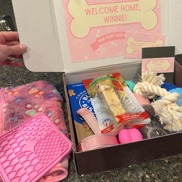 Welcome Home Dog Gift Box – New Puppy Survival Kit and Dog Adoption ...