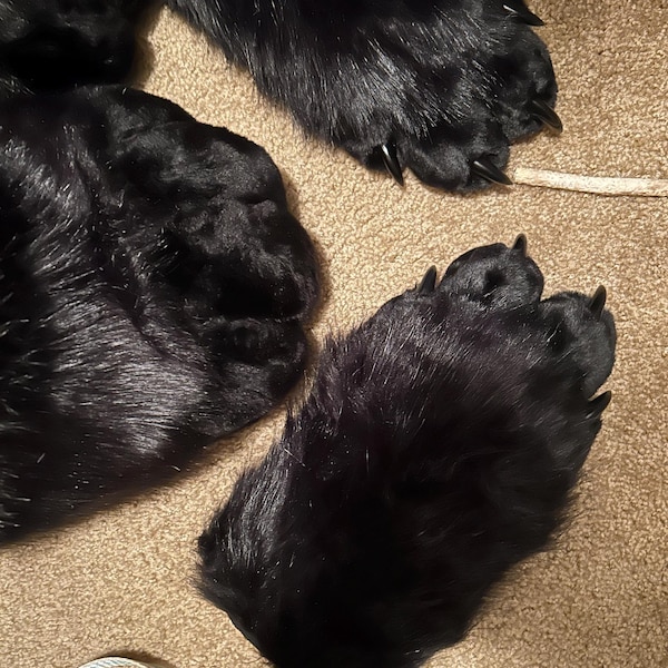 White and Purple Wolf Paw Gloves, Fluffy Kitten Fursuit Paws, Fox Paw ...