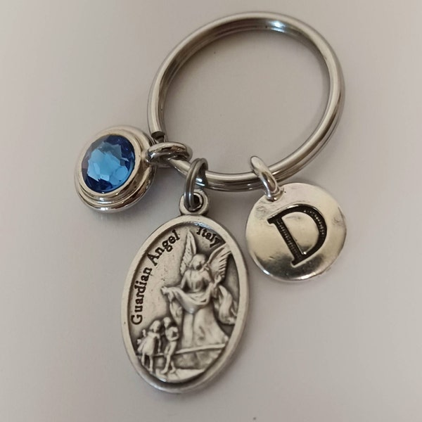 Guardian Angel Keychain - Personalized Letter - Crystal Birthstone ...
