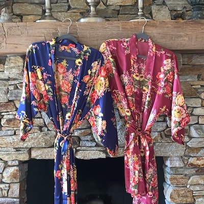 Silk Floral Robes, Burgundy Floral Robes, Bridesmaid Robes, Bridal ...