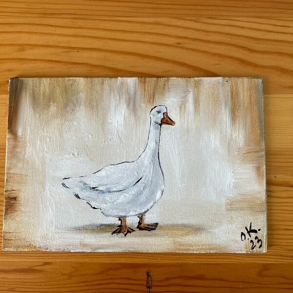 Duck Painting Original Miniature Art Vintage Small Goose Oil Painting ...