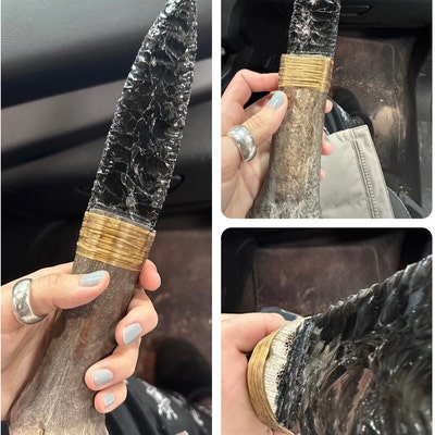 Knapped Stone Knife Rainbow Obsidian Blade Bog Oak Wood Handle Knapped ...