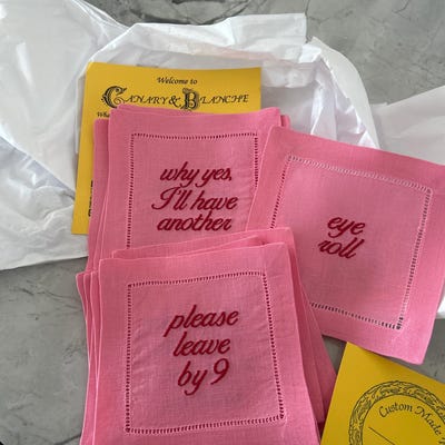 Custom Embroidered Linen Cocktail Napkins, Your Phrases or Ours, Set of ...