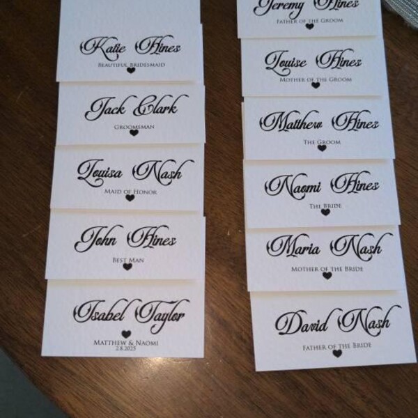 Custom Folded Place Cards With Different Fonts Folded Wedding Seating ...