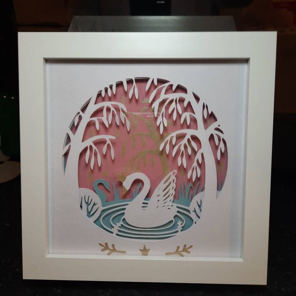 Swan Shadow Box SVG With Trees, 3d Papercut SVG, Layered Paper Art ...