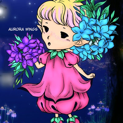 Digital Stamp Lotus Sprite big Eye Water Lily Fairy - Etsy