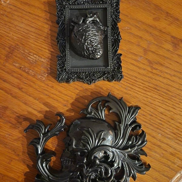 5.5" DAMASK SKULL PLAQUE • Realistic 3D Skeleton Gothic Wall Hanging ...