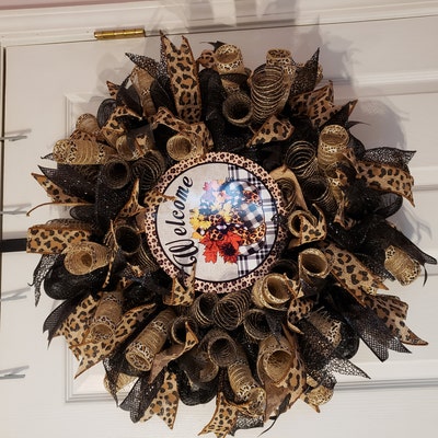 Fall Wreath Sign Leopard Print Pumpkin Welcome Wreath Sign Fall Welcome ...