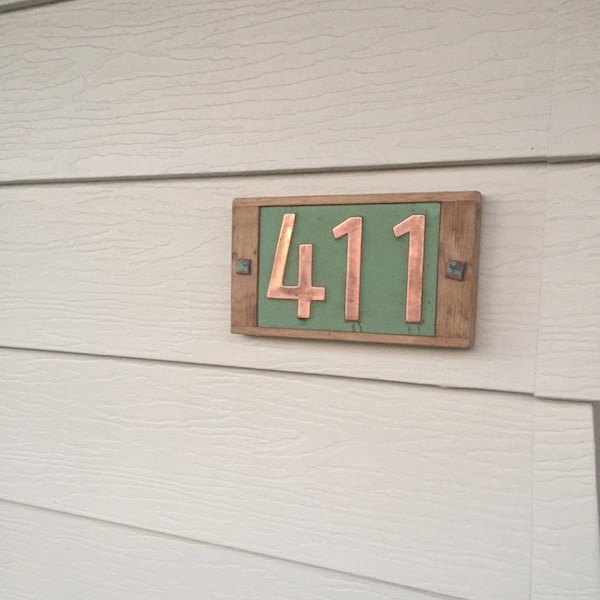 Copper Address Plaque in Mission Mackintosh Style, Oak Framed 2x Nos 3 ...