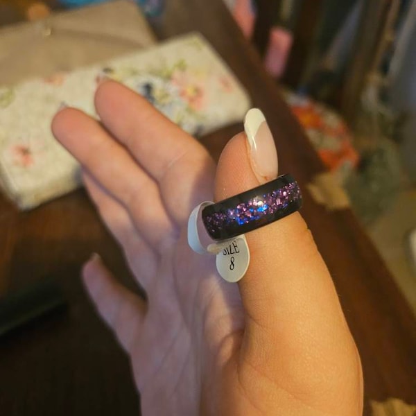 Amethyst Rose Gold Leaf Inlay Black Tungsten Wedding Ring, Women Men ...