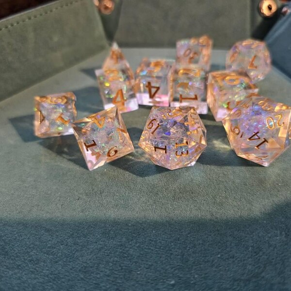 Purple Crystal DND Dice Set – Handmade Engraved/carving Amethyst for ...