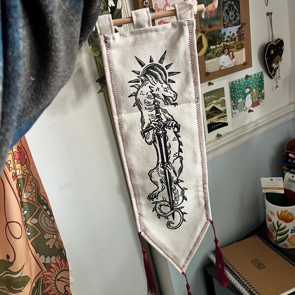 Original Medieval Unicorn and Lion - Linocut Banner - Limited Edition ...