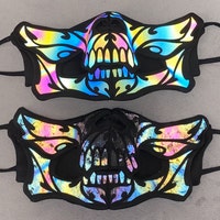 Holographic Skull Mask Halloween Skeleton Costume Grim Reaper Half ...