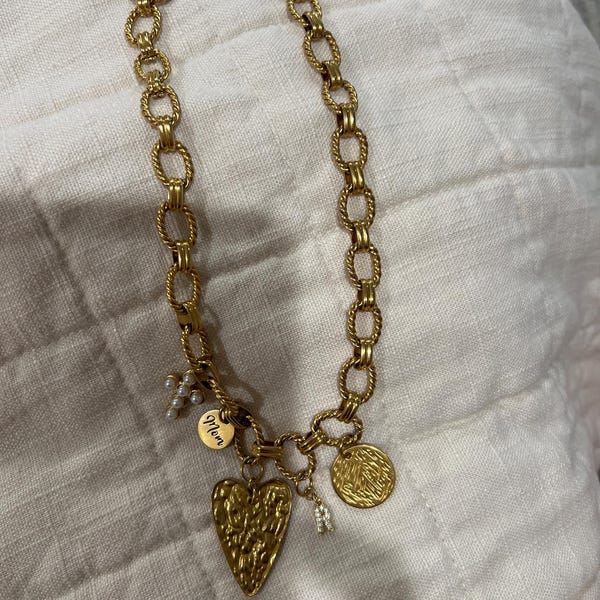 Chunky Charm Necklace, Custom Charm Necklace, Gold Vintage Charm ...
