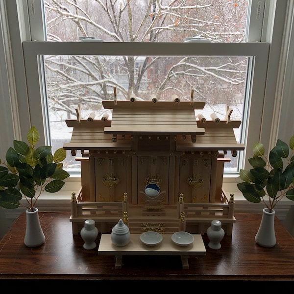 Japan Wooden KAMIDANA Altar Home Size Jinjya SET Shinto Shrine God NEW ...