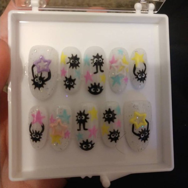 3D Soot Sprite Ghibli Press on Nails | Kawaii Ghibli Nails | Studio ...