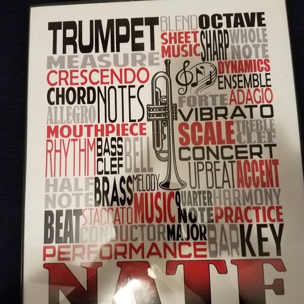 Trumpet Poster, Trumpet Word Art Sign, Gift for Trumpet Player, Band ...