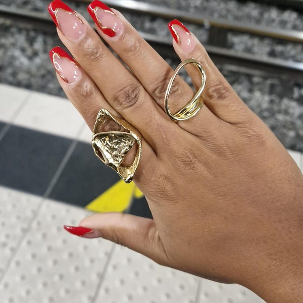 Silver Ethnic Rectangle Hypnotic Ring, Dainty Chunky Jewelry, Modern ...