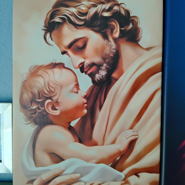 St Joseph Wall Art St Joseph Baby Jesus Wall Art Catholic Home Decor ...