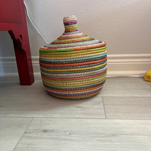 African Woven Decorative Storage Basket With Leather Trim, Senegal ...