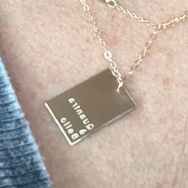 Personalized Rectangle Necklace, Personalized Rectangle Pendant, 14kt ...