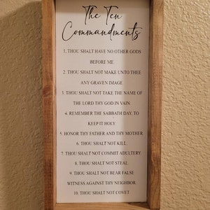 The Ten Commandments Sign, Religious Wall Decor, Framed Wood Sign ...
