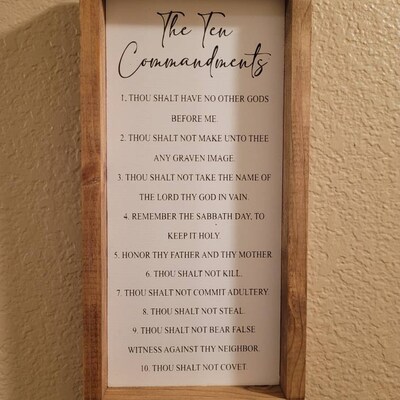 The Ten Commandments Sign, Religious Wall Decor, Framed Wood Sign ...