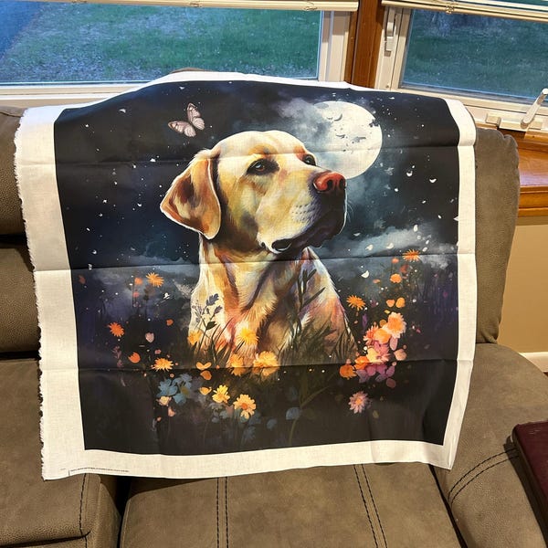 Black Labrador Portrait, Watercolour Splatter |fabric Craft Panels in ...