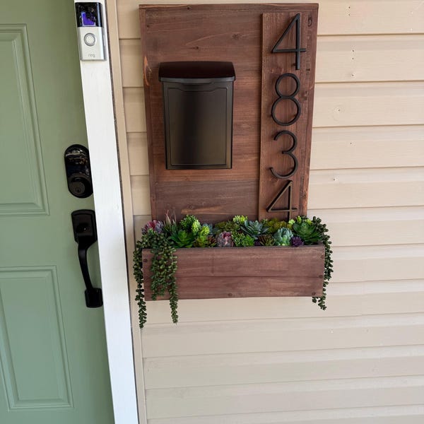 Rustic Address Sign With Planter Box. Wood Address Sign. Address Panel ...