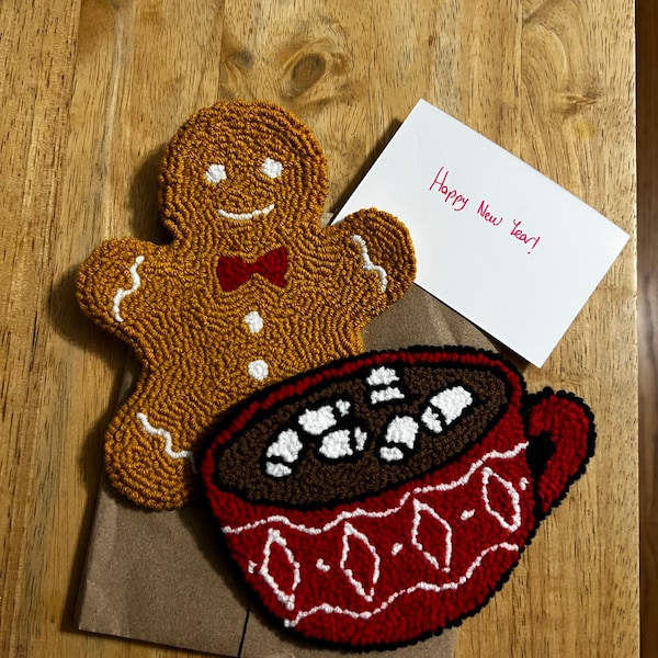 Handmade Christmas Coffee Coaster | Tufted Xmas Mug Rugs | Punch Needle ...