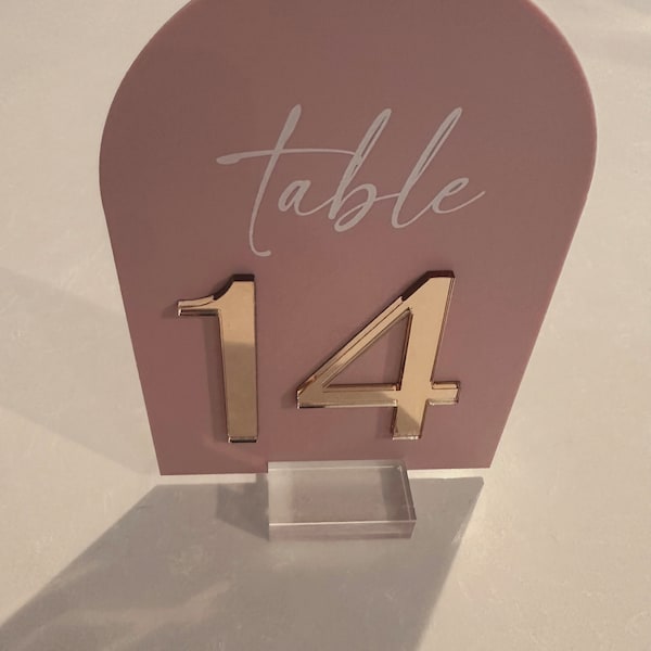 3D ARCH Acrylic Blush Dusty Blue and Gold Table Number Sign With Stands ...