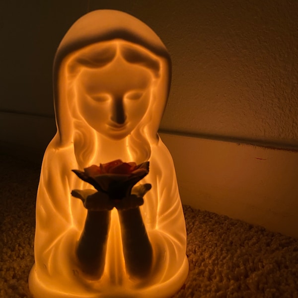 Porcelain Madonna Night Light: Holy Mary With Rose, Choice of Veil - Etsy