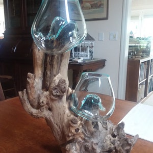 Double Molten Glass Vessels on Gamal Wood Frame - Etsy