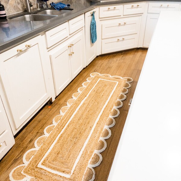 Scalloped Jute Runner Rug, Jute Scallop Rug, Jute Runner Rug, Natural ...